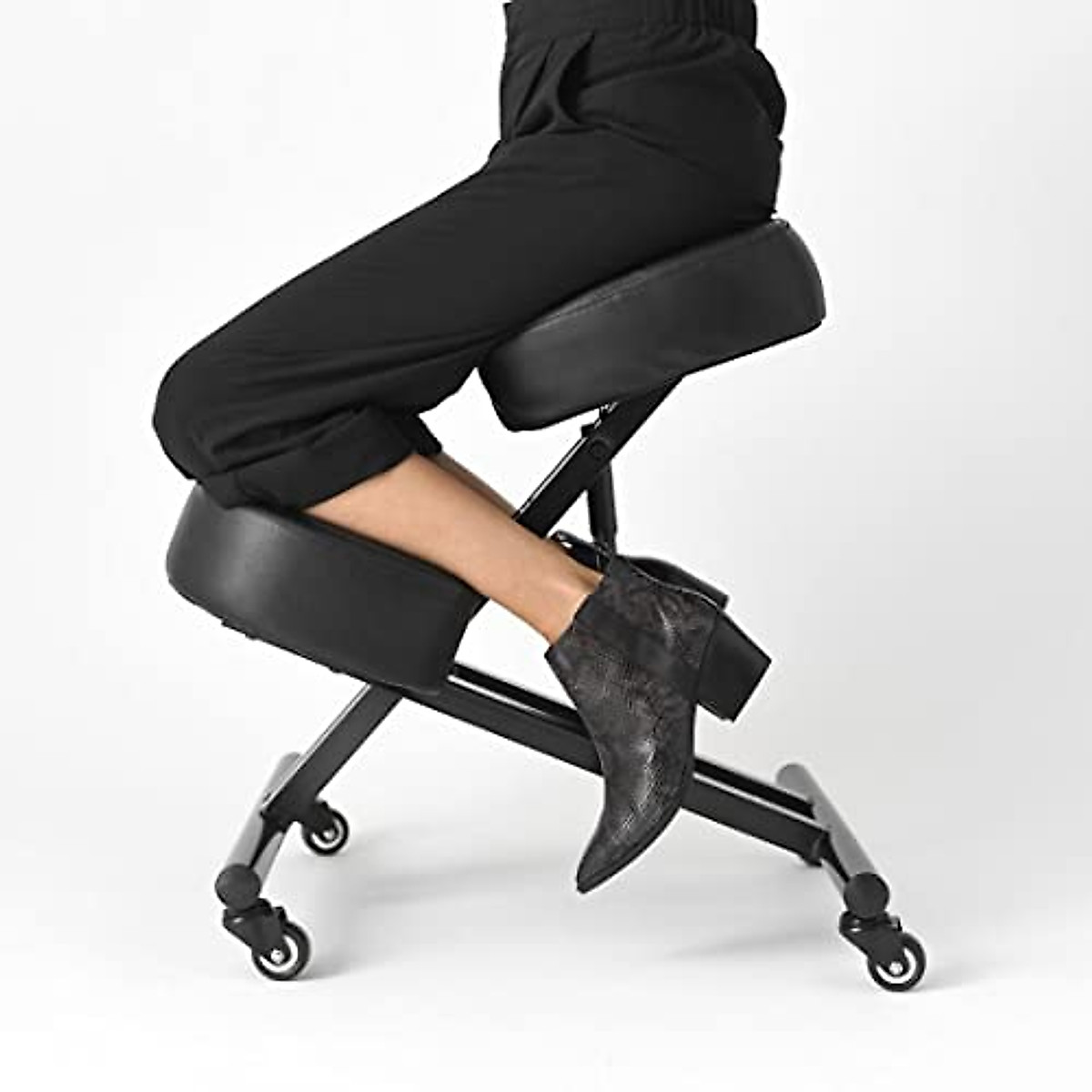 Sleekform Atlanta Ergonomic Kneeling Chair - Home Office Desk Stool for Back Posture Support, Comfortable Cushions, Angled Seat, Wheels, Rolling, Black