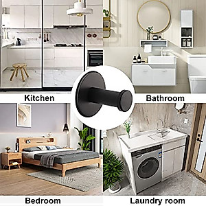 Vanloory Bath Towel Hooks, 6 Pack Self Adhesive Coat Hooks, Sturdy No Drilling Robe Hook, SUS 304 Stainless Steel Heavy Duty Clothes Hanger, Wall Hooks for Bathroom Bedroom Kitchen (2 in, Black)