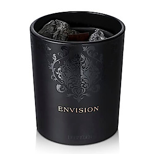 Deep Eden Scented Candle, Wood Wick, 7.4 Oz, Black - Luxurious, Powerful Manifestation Candle - Hand Poured Crystal Candle with Natural Soy, Coconut and Beeswax - Essential Oils and Exotic Fragrance