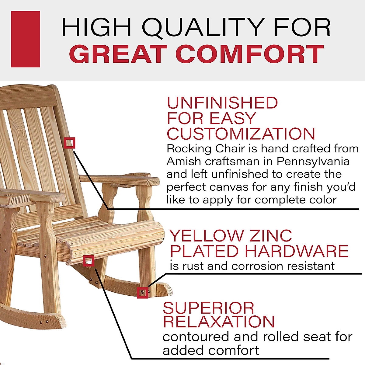 Amish Casual Heavy Duty 600 Lb Mission Pressure Treated Rocking Chair with Cupholders (Unfinished)