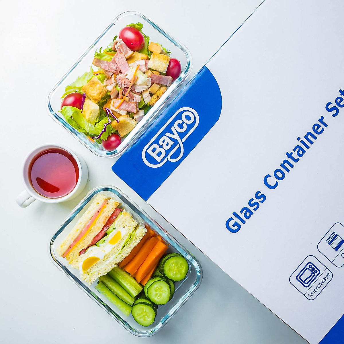 BAYCO 8 Pack Glass Food Storage Containers, Glass Meal Prep Containers, Airtight Glass Storage Containers with Lids - BPA-Free & Leak Proof (8 lids & 8 Containers) 30oz