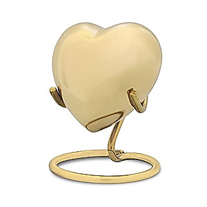 Gold Heart Urn - Small Keepsake Urn for Human Ashes with Black Box & Stand - Small Urn Heart - Handcrafted Heart Cremation Urn - Mini Urn for Ashes - Heart Shaped Urn for Men Women & Infants