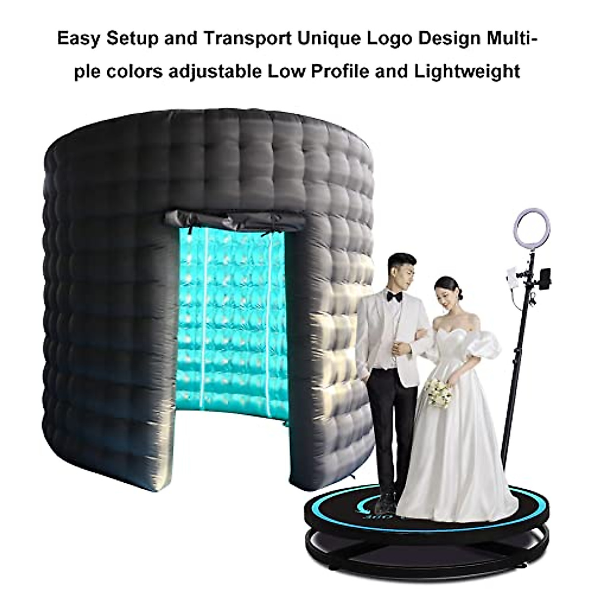 Inflatable Background Wall Suitable for 360 Photo Booth Machine with Silver Reflective Background 158inch Customize Logo Suitable for 360 Photo Booth Machines/Show Parties/Wedding Photography