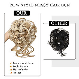 Earfodo Messy Bun Hair Piece, Messy Hair Bun Scrunchies for Women Tousled Updo Bun Synthetic Wavy Curly Chignon Ponytail Hairpiece for Daily Wear(27/613#:Strawberry Blonde & Bleach Blond Mixed)…