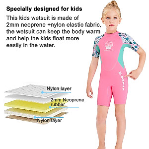 Kids Wetsuit Full Suits Shorty Suits Girls 2.5mm Neoprene Swimsuit UV Protection Keep Warm Short Sleeve Wetsuits for Swimming Diving Scuba XL Size