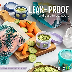 Ello Reusable Plastic Condiment Containers 4oz each with Screw-on Leak Proof Lid 6 Pack | Perfect for Salad Dressing Sauce Dips Lunchbox Picnic Travel Bento Box | BPA-Free | Dishwasher Safe | Sunny