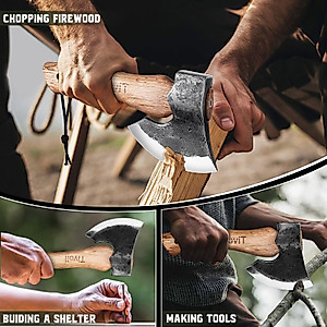 Tivoli 9-inch Small Hatchet Camping Axe, Small Bushcraft Axe for Chopping Wood, Survival Axes and Hatchets, Hand Forged Carbon Steel Carving Axe, Ash Wood Handle, Retro Sheath
