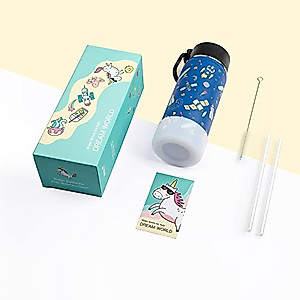 Mollcity 12 oz Stainless Steel Vacuum Insulated Wide Mouth Sports Water Bottle with Straw - Metal Water Flask for Kids for School, BPA-Free-Astronaut