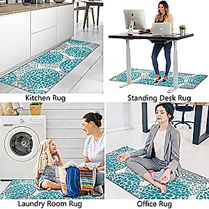 Homcomoda Kitchen Rugs Set Anti Fatigue Kitchen Floor Mat Easy to Clean 2Piece Non Slip Comfort PVC Leather Heavy Duty Standing Mats Indoor Outdoor(17.3"×28" and 17.3"×47")