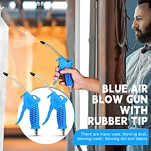 Gisafai 8 Pcs Air Nozzle Blower Gun Blue Air Blow Gun with Rubber Tip High Flow Air Blower Gun for Compressor Air Blow Tools for Home Car Garage Store Industrial Clean Detail