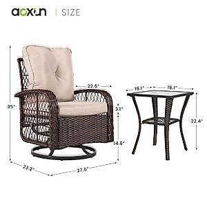 Aoxun 3 Pieces Outdoor Swivel Rocker Chair Set of 2 with Side Table Wicker Rattan Patio Furniture Set Outdoor Rocking Chair Set for Backyard, Balcony, Deck (3 Piece, Beige)