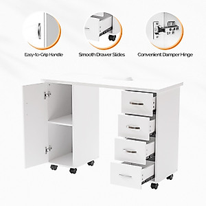mefeir Manicure Table Nail Desk w/Cabinet, Drawers, Wheels & Wrist Rest, Spa Salon Beauty Home Wooden Technician Workstation Nail Art Equipment for Nail Tech