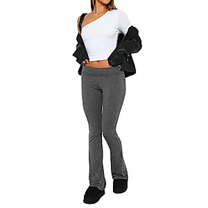 Flare Leggings for Women Skimss Dupes - Y2K Lounge Yoga PJ Pants Casual Pajama Slim Fit Fold Over Waist Sweatpants Sleepwear Dark Gray S