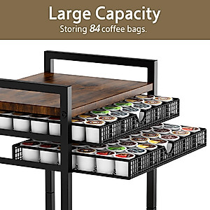 Miratino K-Cup Holder Rack,Coffee Pod Holder Drawer for 84 Coffee Pods Storage,Coffee Cart with Wheels,Stylish Home or Office Coffee Bar Station Organizer,Rustic Brown