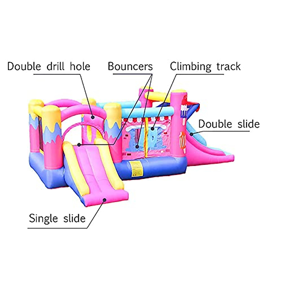 Bouncy Castles Inflatable Castle Family Children's Playground Outdoor Play Equipment Small Trampoline Slide Combination Inflatables & Bouncy Castles, 520X275X205cm