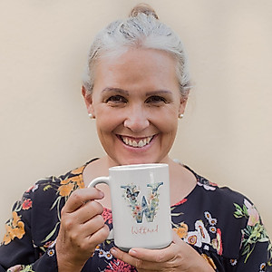 Personalized Colorful Flower Butterfly Initial Letter Ceramic Mug, Custom Name & Initial Letter W Monogrammed Alphabet Coffee Cups, Perfect Monogrammed Mugs Presents, Name Tea Cups