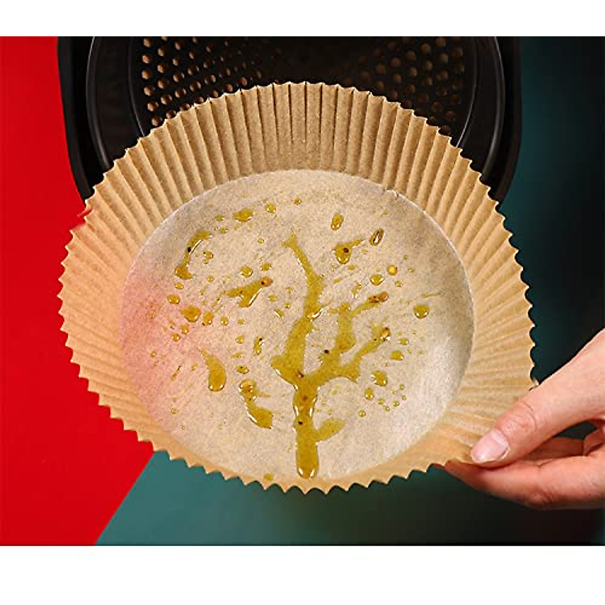 Air fryer disposable paper,Round Parchment Cooking Non-Stick,100pcs Roasting Food Grade Paper for Air Fryer,Baking, Cooking, Microwave ,Oil-proof,Water-proof (large)