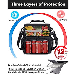 Artelaris Lunch Bag for Men Women, Dual Compartment Insulated Lunch Bag, Large Double Deck Leakproof Cooler Tote Bag with Side Pockets & Shoulder Strap Lunch Box for Picnic Work Camping Fishing