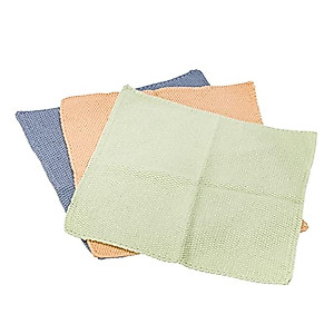 REDECKER Knitted Dish Cloth, Set of 3, Machine Washable, Orange/Green/Blue