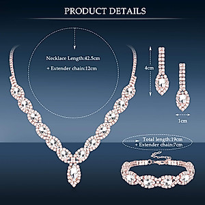 THUNARAZ Sparkled Jewelry Set for Women Silver Rhinestone Necklace Teardrop Dangle Earrings Bracelet for Bride Bridesmaid Crystal Bridal Prom Costume Jewelry Accessories for Wedding Party