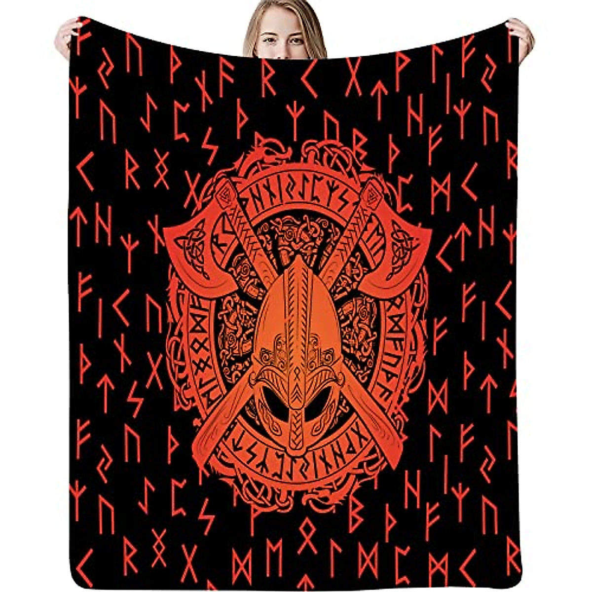 LINGXUQK Norse Mythology Viking Decor Blanket Odin Rune Witchcraft Norse Decor Sherpa Fleece Throw Blanket Lightweight Fluffy Blankets for Viking Gifts for Men…