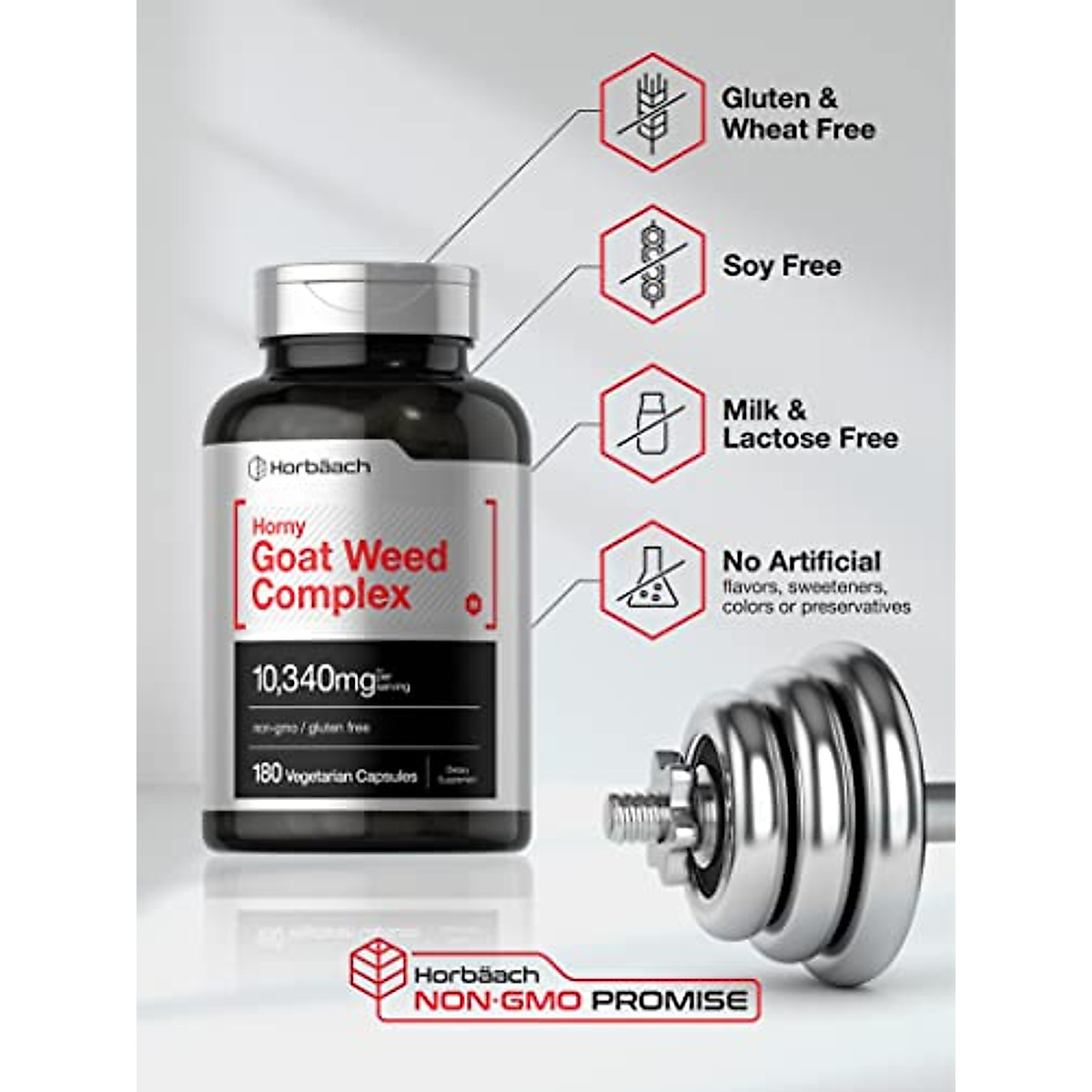 Horny Goat Weed Complex | 10,340 mg | 180 Capsules | Vegetarian, Non-GMO, and Gluten Free Formula with Tribulus, Maca, Yohimbe, and L-Arginine | by Horbaach