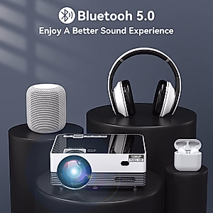 Native 1080P WiFi Bluetooth Projector, MOOKA Upgraded 8500L HD Video Projector with Carrying Bag,Support 4K &300“ Display,Mini Outdoor Movie Projectors Compatible with iOS/Android/PC/TV Stick/PS4