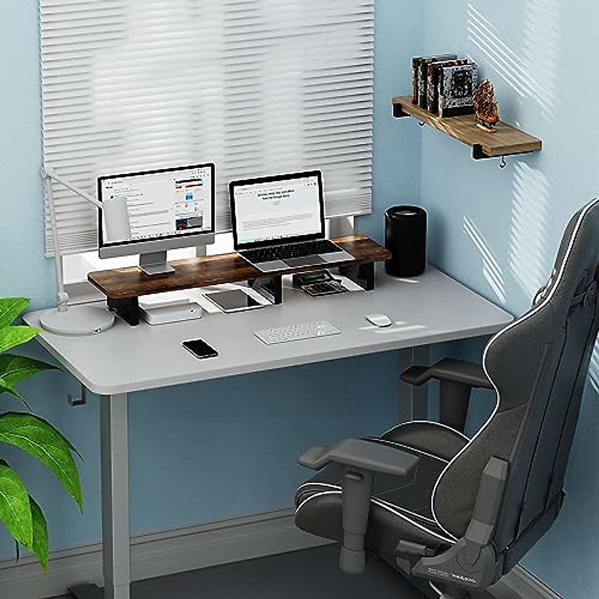 Zimilar Dual Monitor Stand Riser, Large Wooden Computer Monitor Stand with Storage for Office Accessories (Rust Brown)