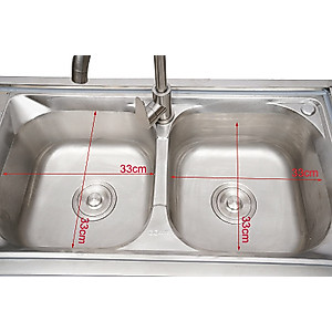 Commercial Sink Basin w/Faucet Catering Prep Table Kitchen Shelf Stainless Steel Outdoor Sink Freestanding with 2 Shelves 2 Drainer for Garage,Restaurant