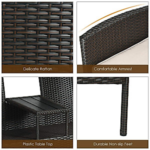 RELAX4LIFE Conversation Furniture Set with Table and Two Removable Cushions Rattan Wicker Chairs and Table Set for Patio,Garden, Baloney and Lawn Outdoor Porch Furniture Sets Loveseat(Brown+Beige)