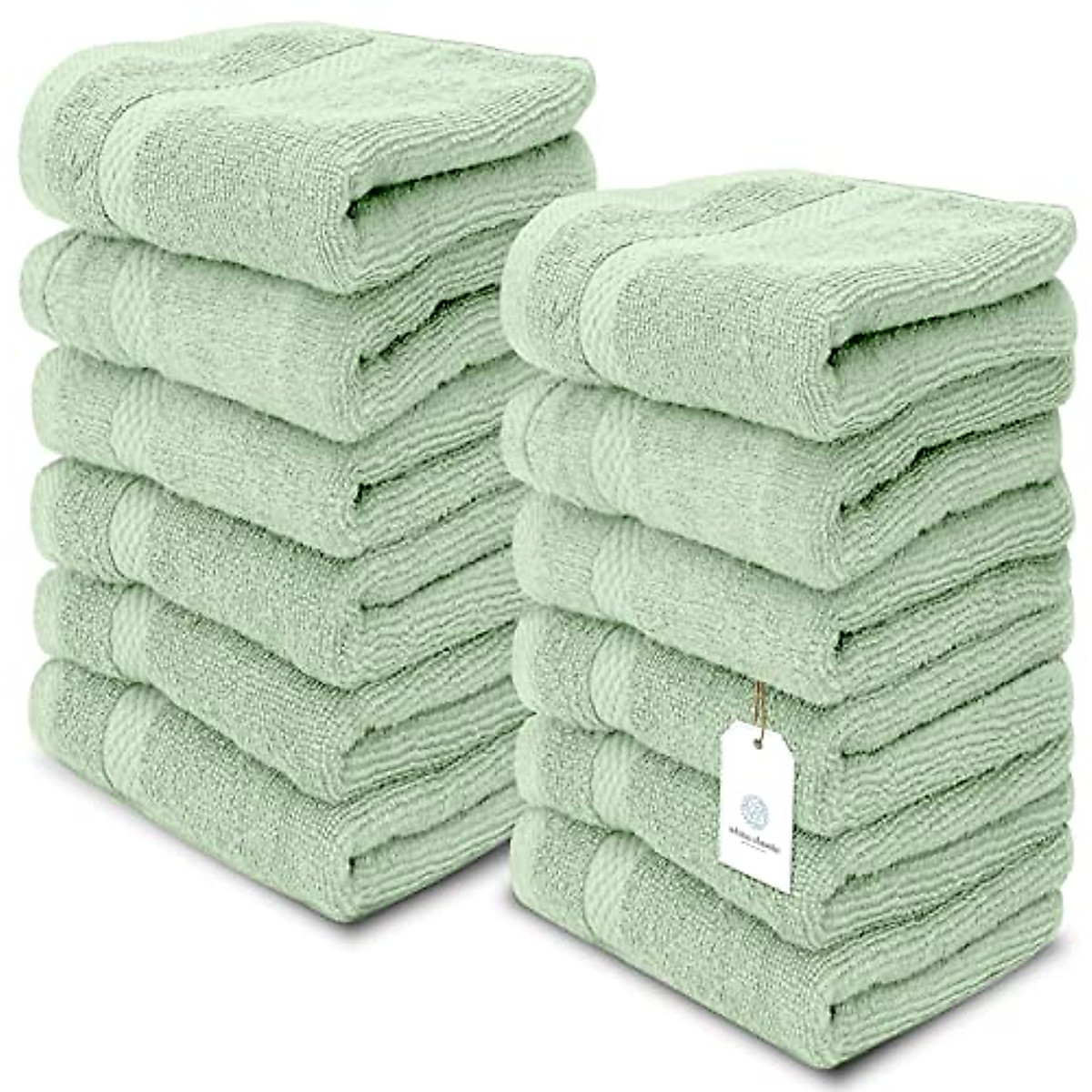 White Classic Luxury Washcloths | 12 Pack Luxury Bath Mat | 2 Pack Bundle (Green)