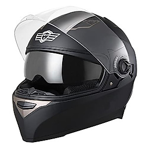 AHR Motorcycle Full Face Helmet Dual Visor Street Bike Lightweight DOT Approved Helmet Snowmobile Touring Sports for Adult Run-F1 (Matte Black, Large)