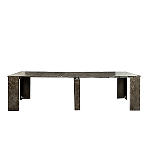 SSLine Rectangular Extendable Dining Table with Storage Cabinet 98.43" Super Long Conference Table for 6 8 10 12 People Rustic Walnut Expandable Kitchen Tables for Home Office Computer Table