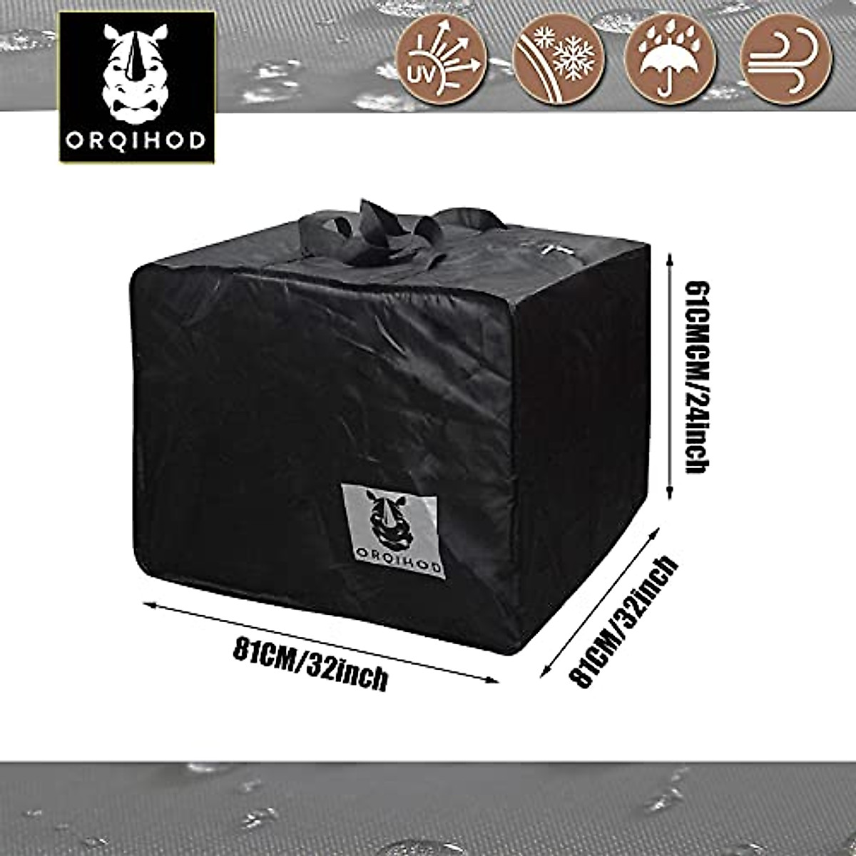 Orqihod Large Patio Furniture Seat Cushions Storage Bag 420D Heavy Duty Waterproof Outdoor Cushion Cover Carrying Bag Square with Zipper, 32 x32 x24IN, Black