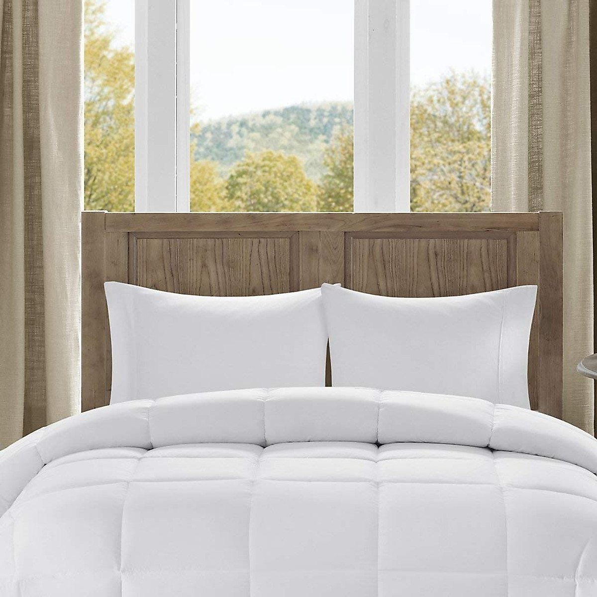 Madison Park Cotton Comforter, 300 Thread Count Cotton Comforter, Box Quilting, Soft, Breathable, Lightweight All Seasons Down Alternative Bedding with Corner Loops, Winfield, King/Cal King, White