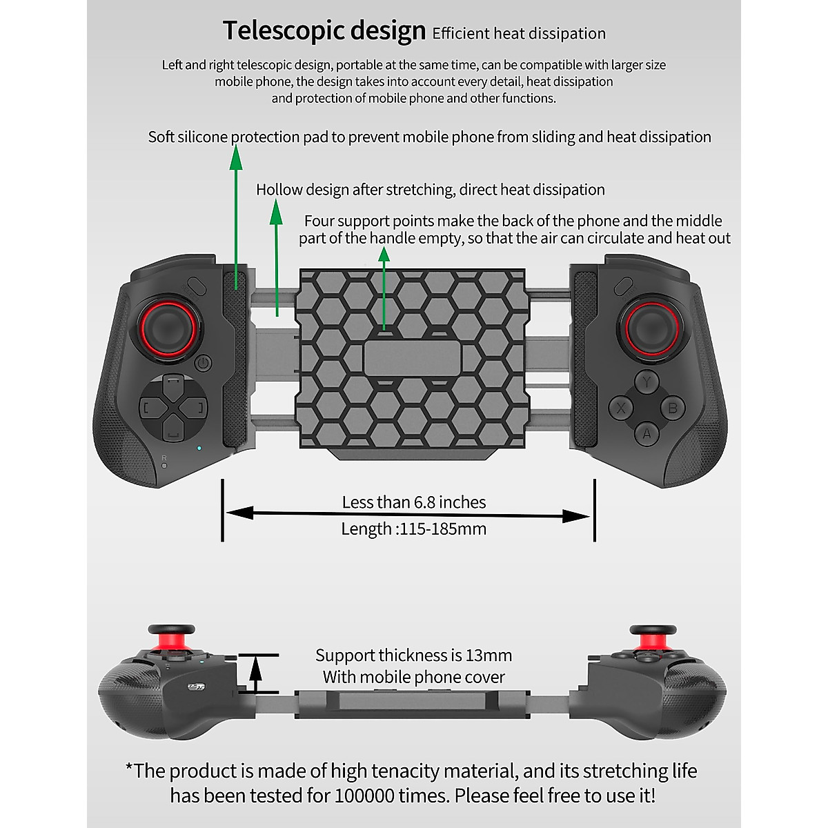 Joso Mobile Game Controller for iPhone, Android, PC, Steam, Direct Play, 15 Hours Playtime, Phone Controller Gamepad Joystick for iPhone 14 13 12 Pro Max, Galaxy S23 S22 Ultra, iPad, Tablet, MFi Games