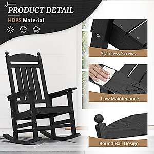 Cozyman Outdoor Rocking Chairs Set of 2, All Weather Resistant Porch Rocker Chairs with High Back, 350Lbs Support, HDPS Composite Rocking Chair for Backyard, Patio, Garden, Indoor, Black