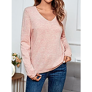Berthmeer Women's Wool V Neck Wool Sweater Long Sleeve Pullover Loose Jumper Winter Knitwear Peach Pink