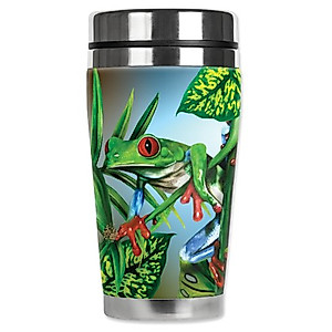Mugzie Red Toe Tree Frog Travel Mug with Insulated Wetsuit Cover, 16 oz, Black