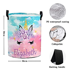 Unicorn Laundry Basket Personalized Laundry Hamper Custom with Name for Girl Rainbow Collapsible Waterproof Storage Basket with Handles (Option 15)