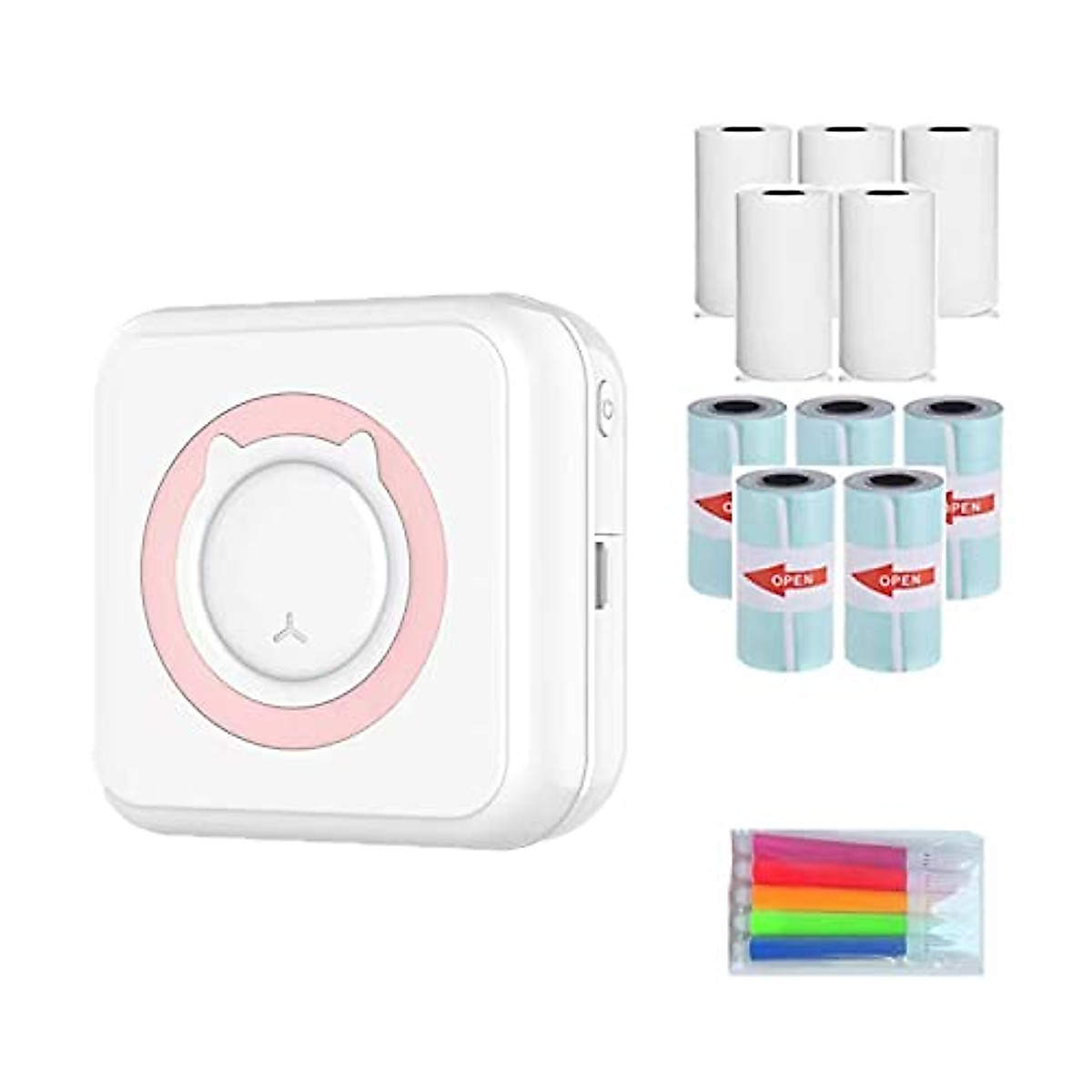 Instaproud - Portable Sticker Printer Mini C15 Pocket Thermal Printer Bluetooth-Compatible Photo Printer Pocket Label Receipt Printer with 10 Rolls Paper for Photos, Memos, Study Notes (pink)