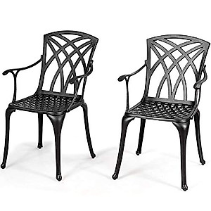Giantex Set of 2 Outdoor Dining Chairs, Cast Aluminum Chairs with Armrest, 2-Pack Patio Armchairs for Garden, Backyard