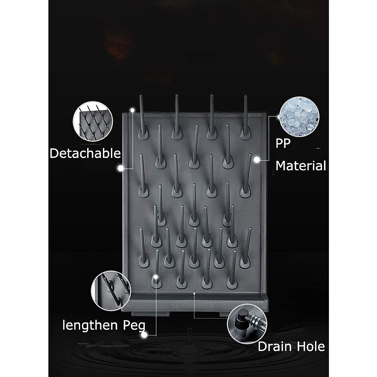 Heytaful Lab Drying Racks Pegboard Bench-top Wall-Mount Laboratory Glassware Polyethylene Cleaning Equipment (27 Black)