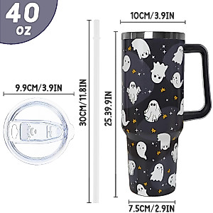Rcvlauf Halloween Tumbler 40 oz Ghost Tumbler Cute Ghosts Cups Leak Proof Tumbler Insulated Coffee Travel Mug for Halloween Gifts Gothic Witchy Decor