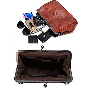 RainboSee Women Retro Kiss Lock Handbag Purse Oil Wax PU Small Tote Satchels Shoulder Crossbody Bag Black