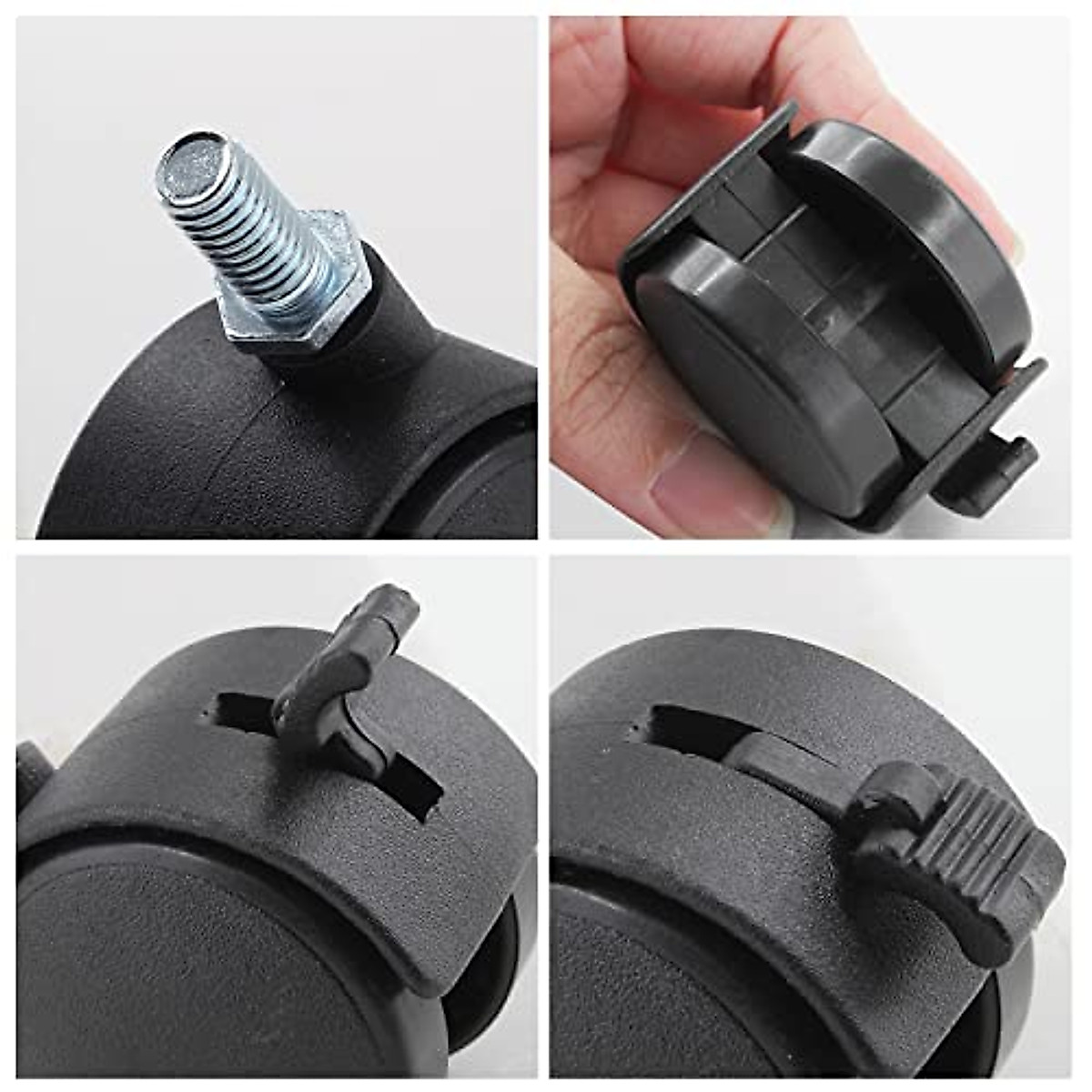 BokWin 4 Pcs 1.5" Nylon Plastic Replacement Caster Swivel Furniture Wheels with Brakes for Office Chair, Game Chair, Kitchen Shelf, Sofa(Stem Diameter 5/16”)