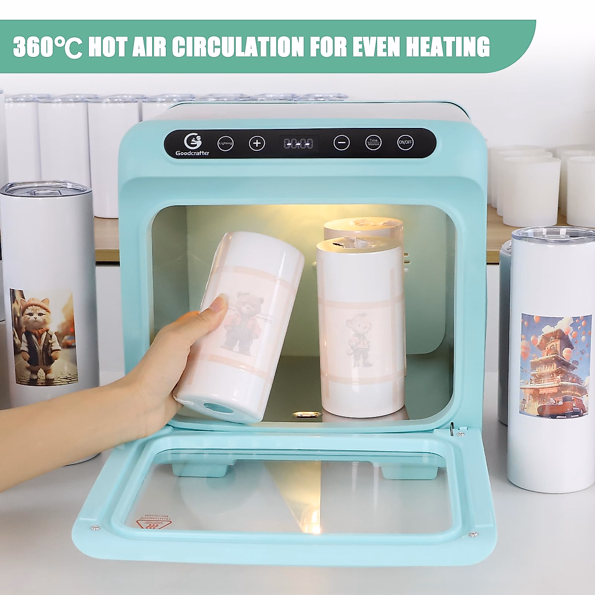 Goodcrafter Sublimation Oven Machine 110V Convection Oven for Sublimation Blanks Mugs Tumblers Cups Water Bottles Bulk Printing with Mini Heat Gun,Heat Shrink Bag,Heat Resistant Tape,Glove.