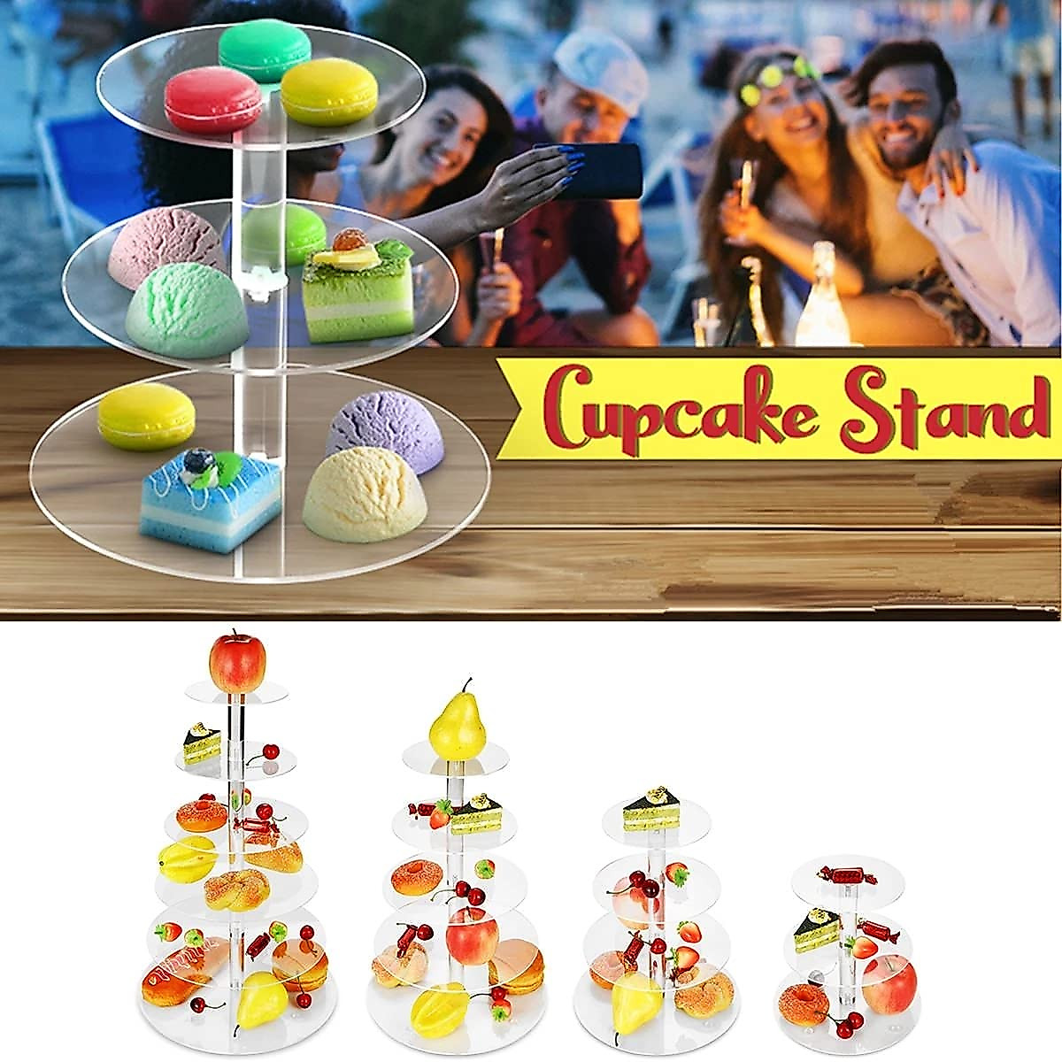 ZXJJ 3/4/5/6 Tier Clear White Round Cup Cake Stand Acrylic Cupcake Stand Supplies Display Tower Wedding Birthday Party Decoration (5 Tiers)