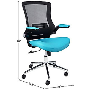 Office Star Ventilated Black Screen Back Faux Leather Manager's Office Chair with Padded Color Flip Arms with Angled Chrome Base, Blue