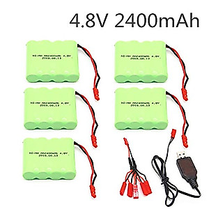Parts & Accessories 4.8V 2400mAh Ni-MH Battery with 5in1 Charger for Remote Control Toys Lighting Electric Tool AA Group RC Toys Battery Group JST - (Color: 5pcs with c)